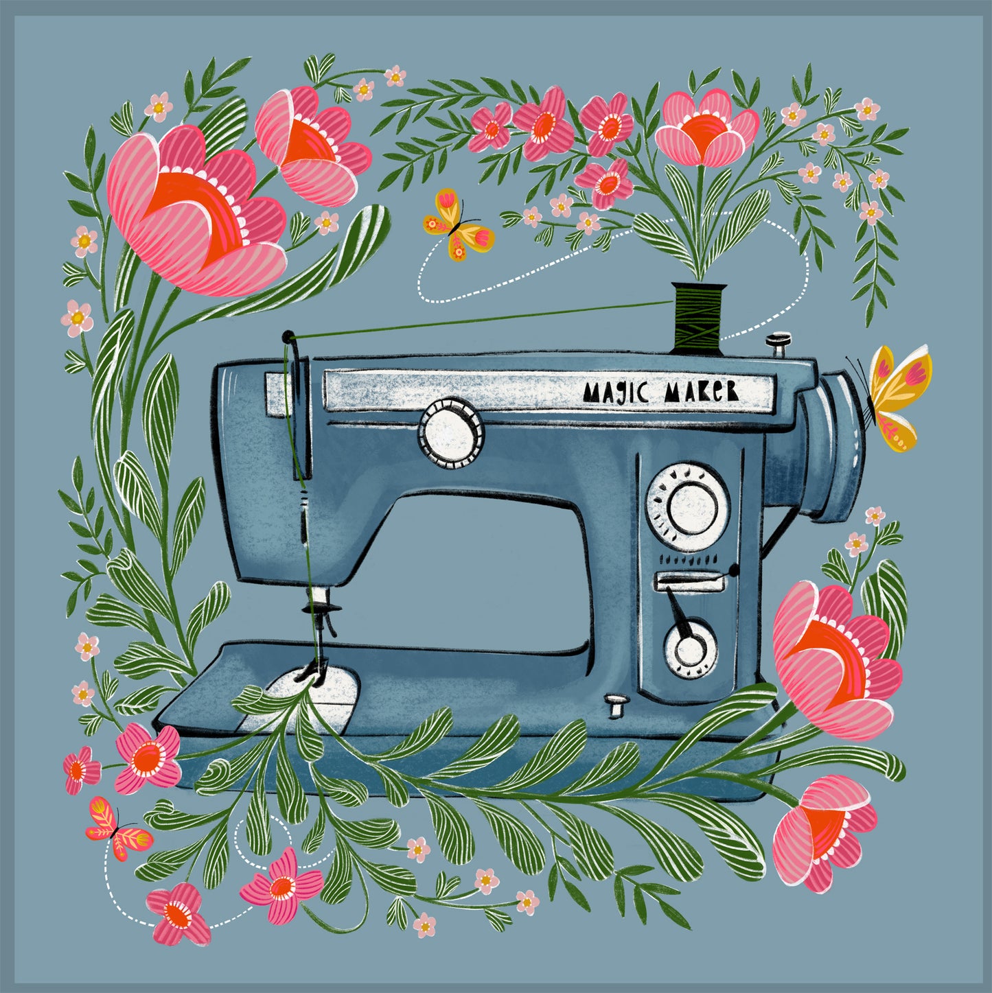 Art Print of a Bright & Bold illustration of a Retro sewing machine by ...